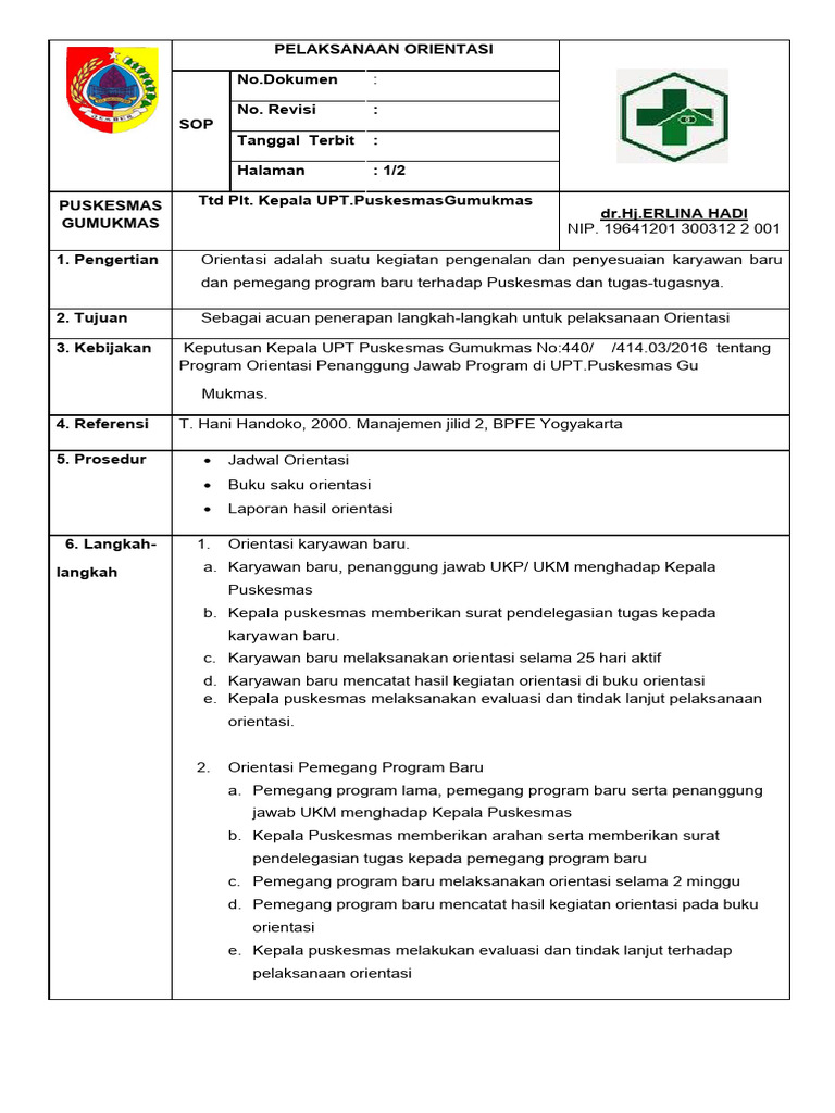SOP ORIENTASI | PDF