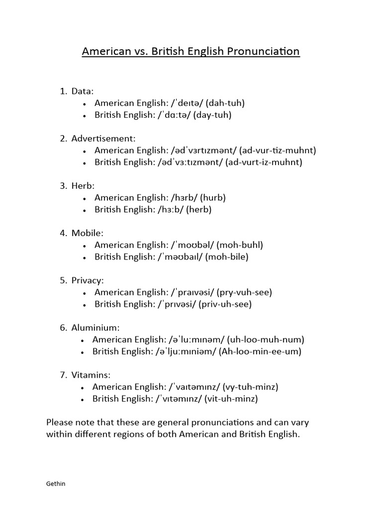American vs. British Pronunciation Guide | PDF | Law
