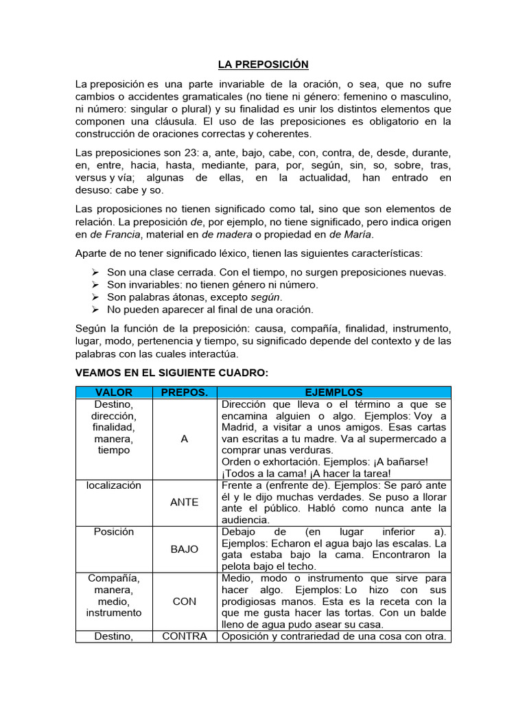 La Preposición | PDF | Preposición y Postposición | Género gramatical