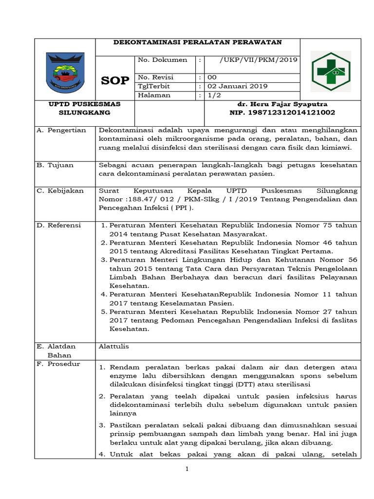 Sop Dekontaminasi Peralatan Perawatan Pasien | PDF | Kesehatan Holistik