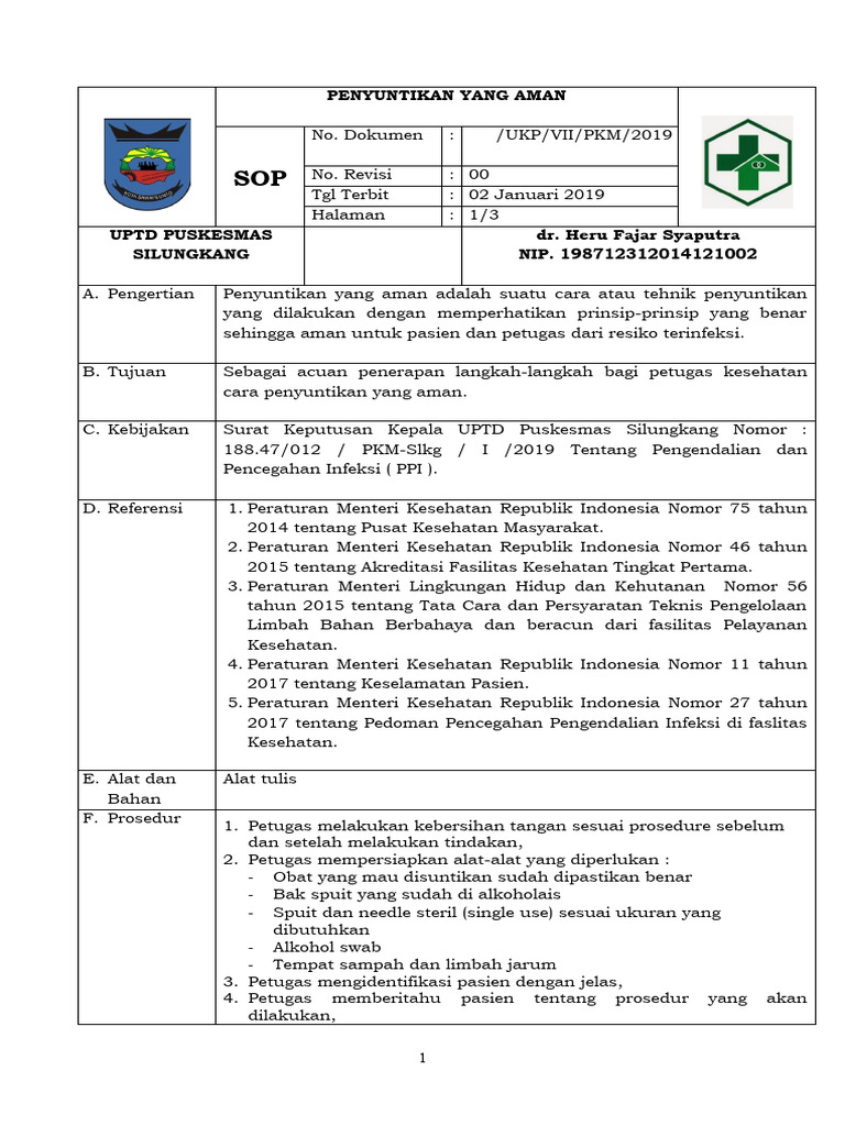Sop Penyuntikan Yang Benar | PDF
