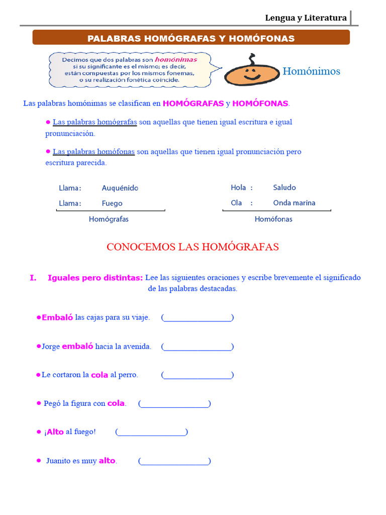 Palabras Homógrafas y Homófonas para Quinto Grado de Primaria | PDF