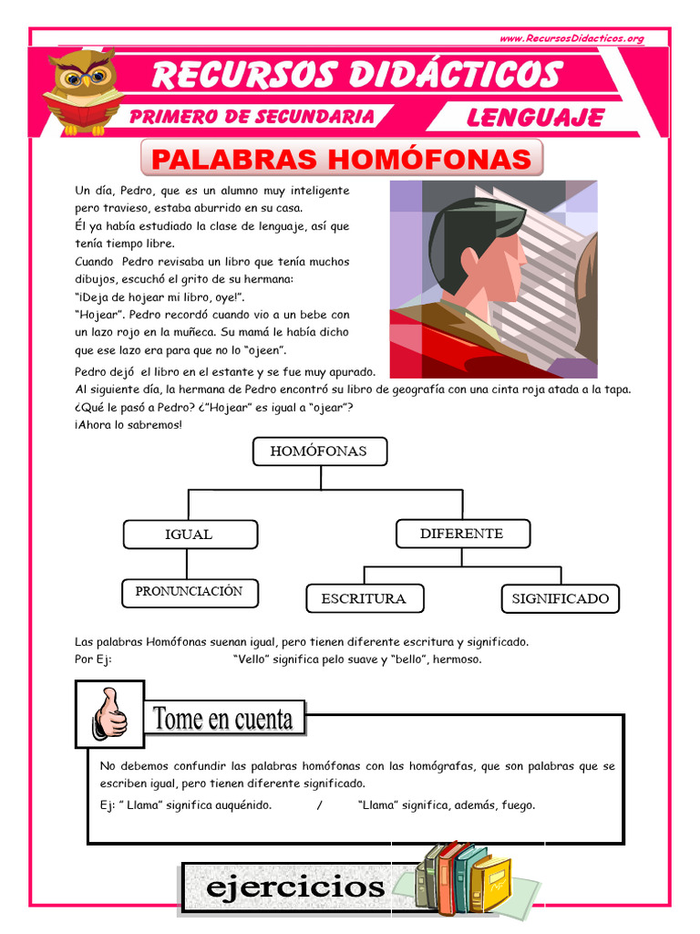 Las Palabras Homófonas para Primero de Secundaria | PDF