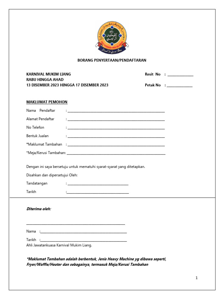 BORANG PENDAFTARAN PENIAGA BPG 2023 | PDF