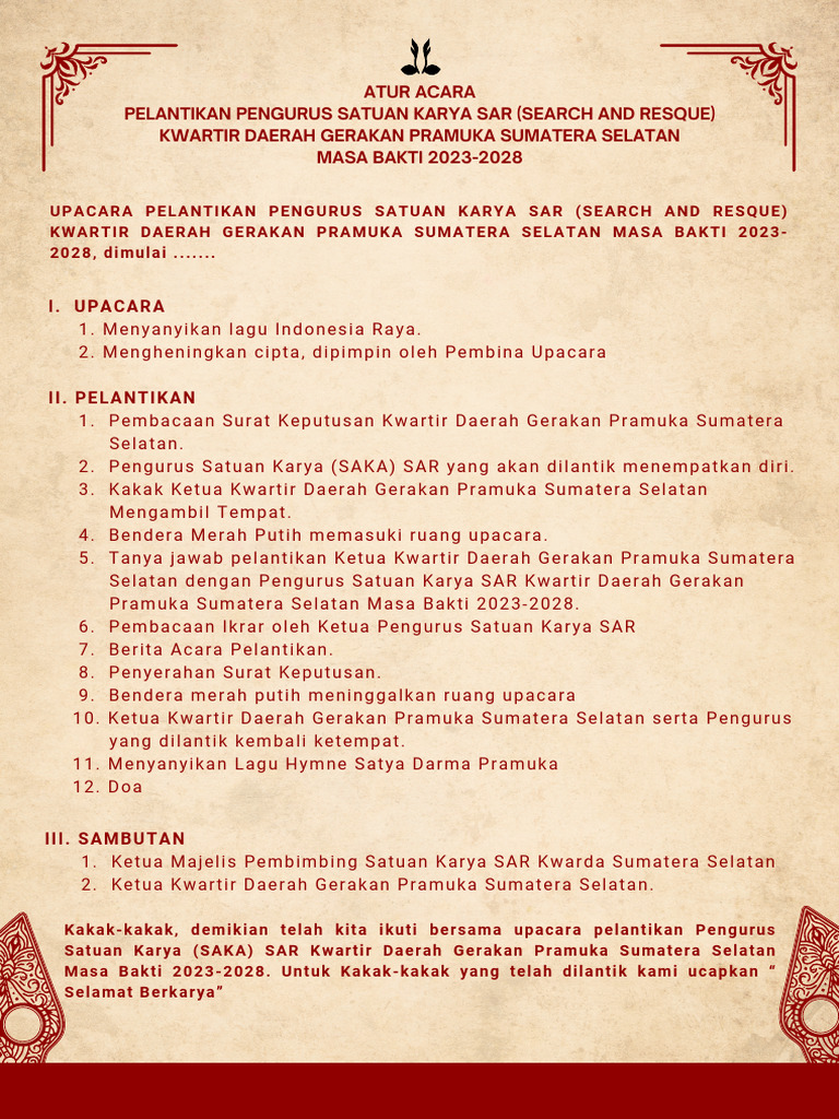Atur Acara Pelantikan Pengurus SAKA SAR | PDF