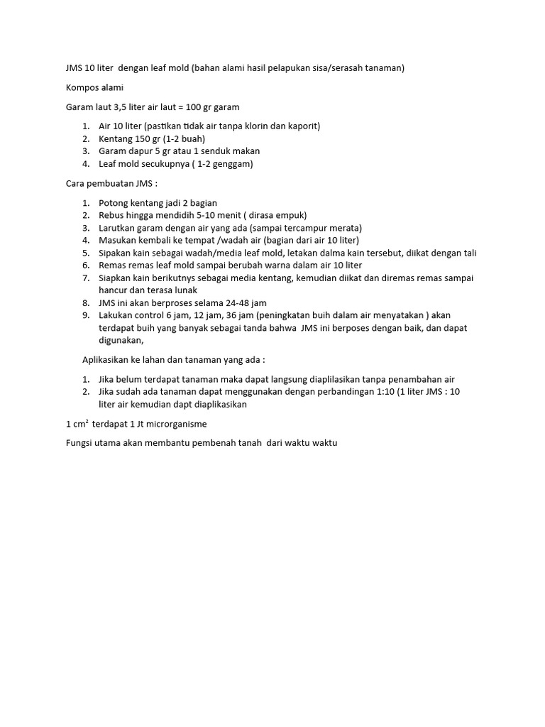 JMS 10 Liter Dengan Leaf Mold | PDF