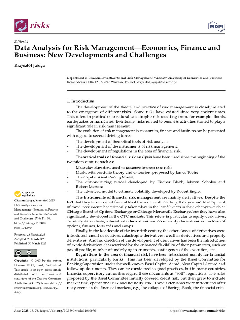 Data Analysis for Risk Management—Economics, Finance and Business- New ...