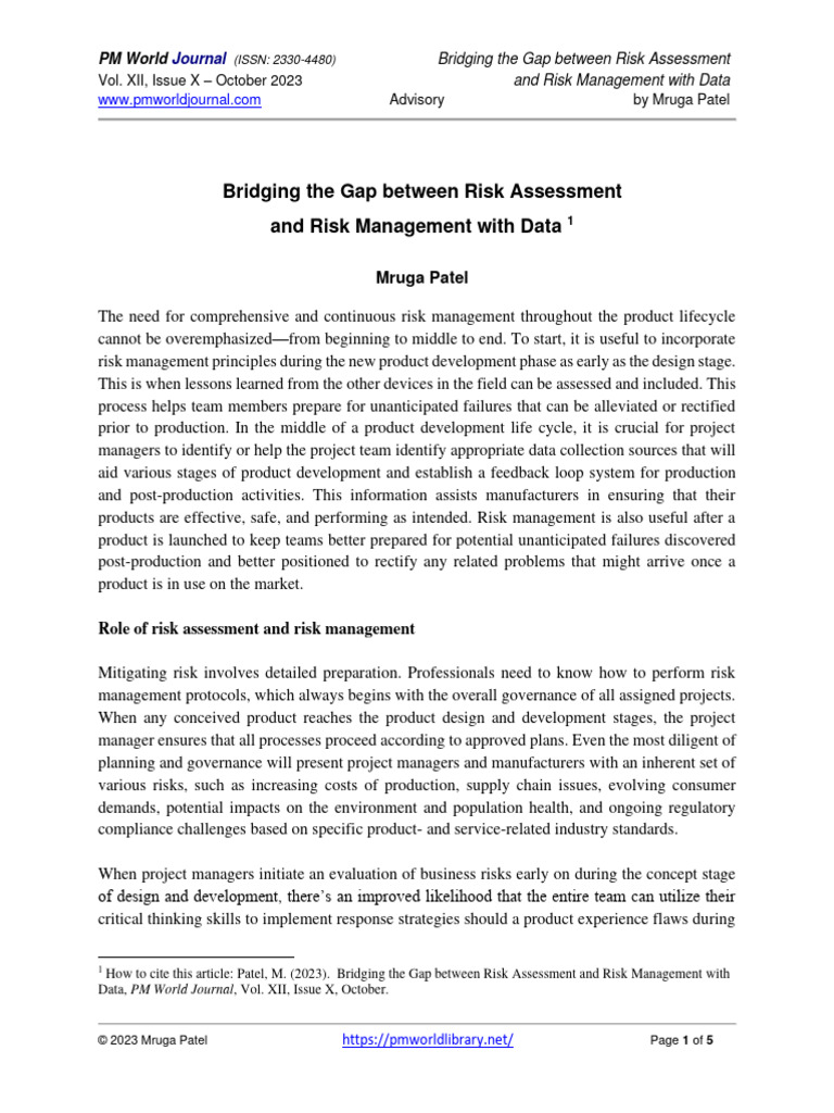 Bridging The Gap Between Risk Assessment and Risk Management With Data | PDF | Risk Management ...