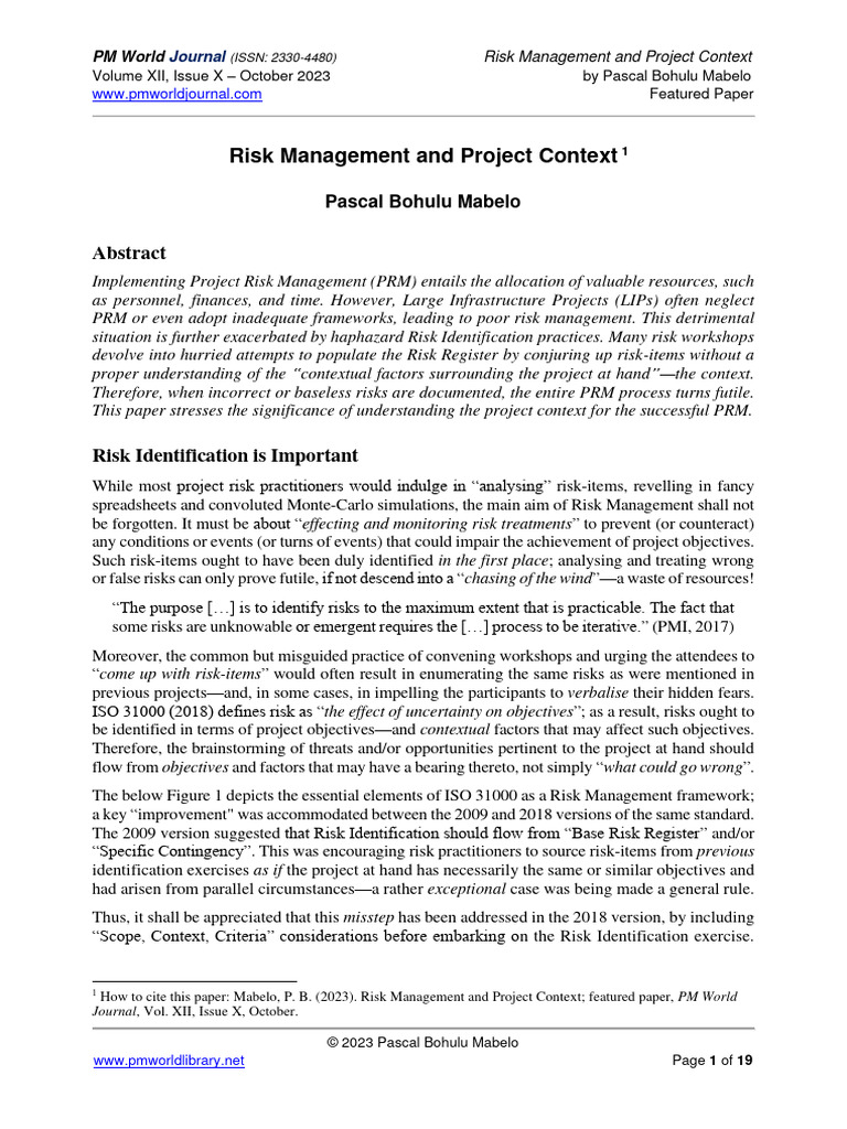 Establishing Context in Risk Management | PDF | Risk | Survey Methodology