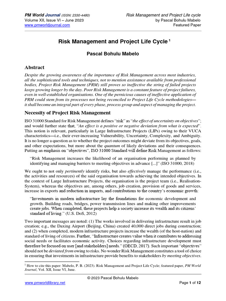 Risk Management and Project Life Cycle 1 | PDF | Risk Management | Risk