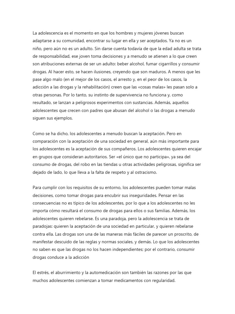 Las Drogas | PDF | La dependencia de sustancias | Adolescencia