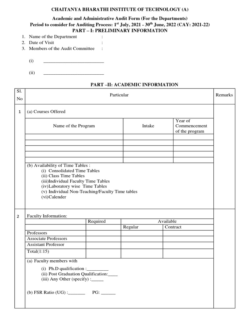 Academic Department Audit Form | PDF