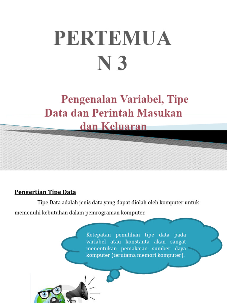 Pengenalan Variabel, Tipe Data | PDF | Metode & Bahan Ajar | Komputer