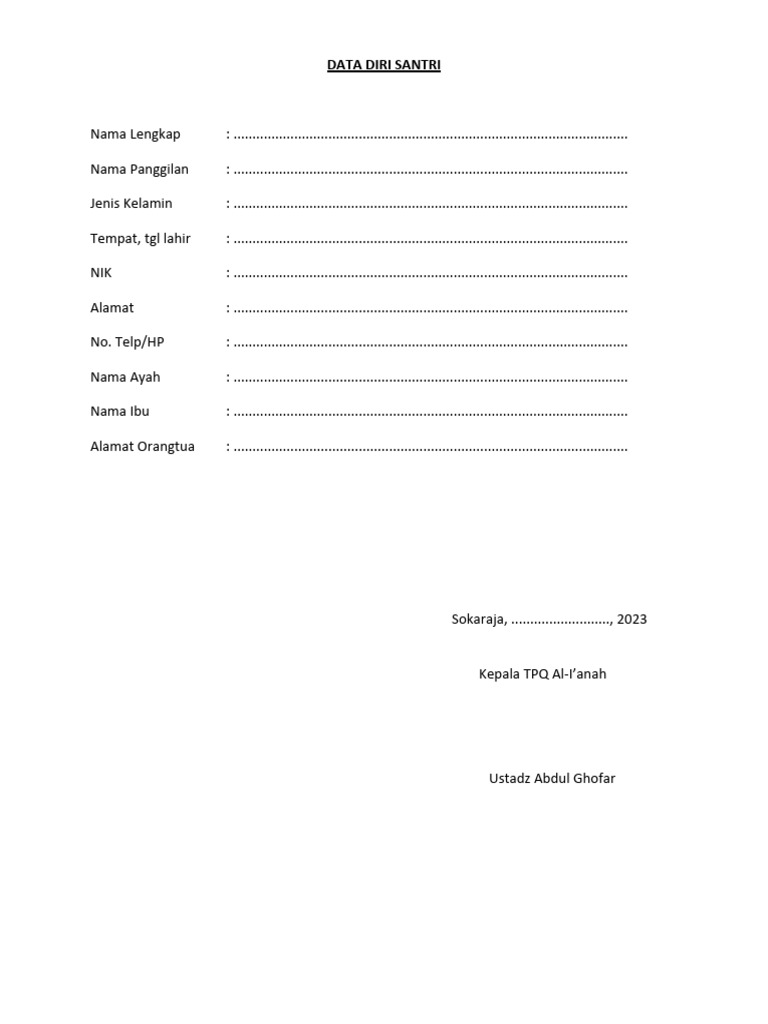 FORM Data Diri | PDF