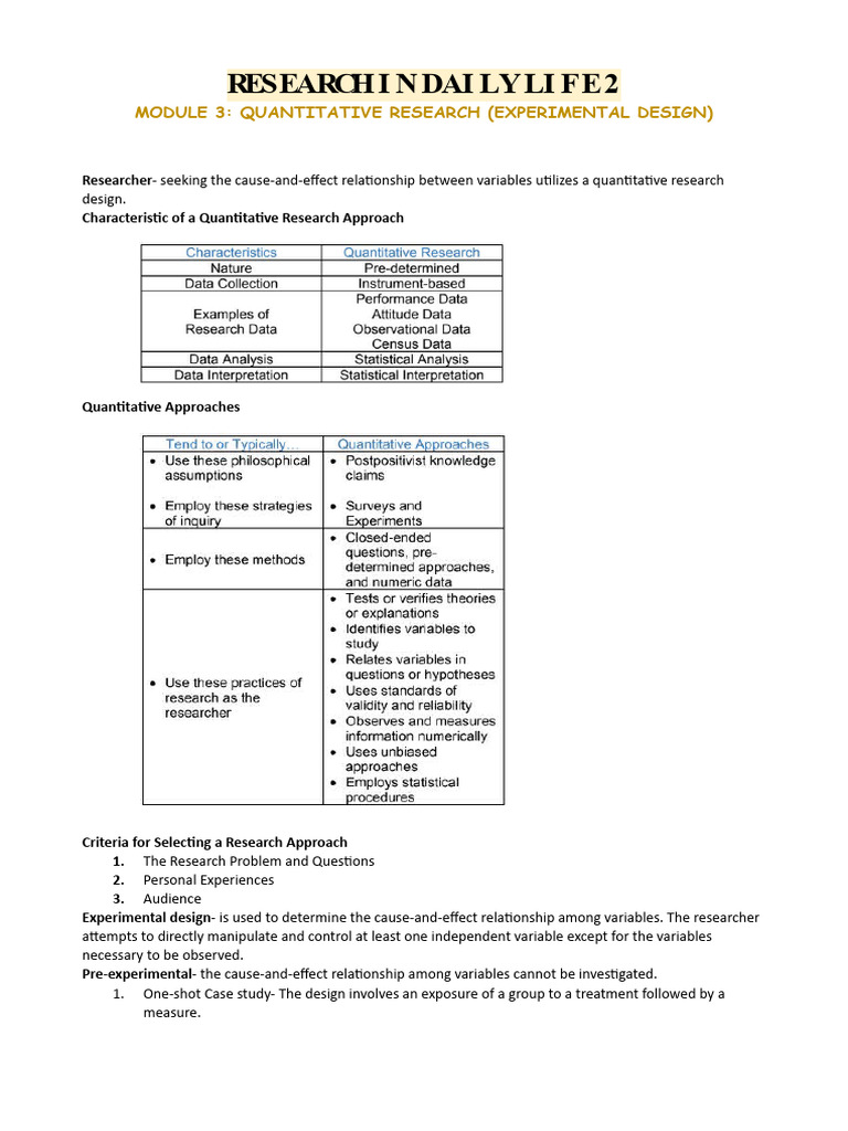 Research in Daily Life (Module 3) | PDF | Experiment | Design Of ...
