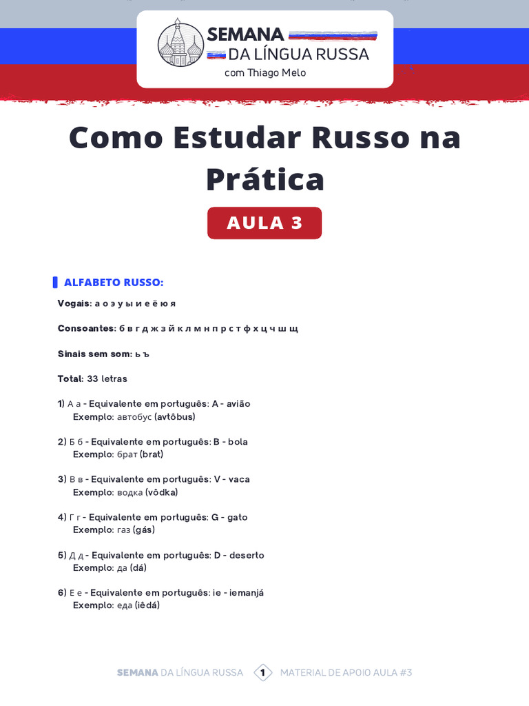Aula 3 - Como Estudar Russo Na Prática | PDF | Alfabeto Grego | Grafemas