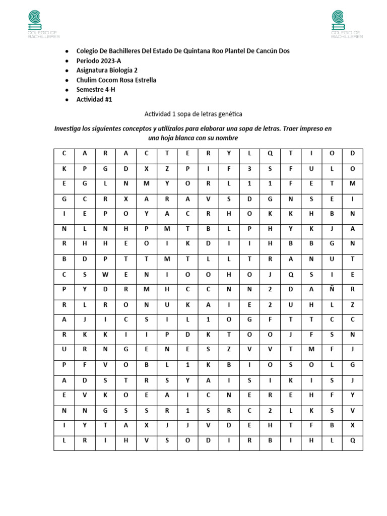 Biologia Sopa de Letras | PDF | Dominancia (Genética) | Cigosidad