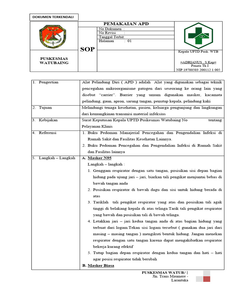 Sop Pemakaian Apd | PDF