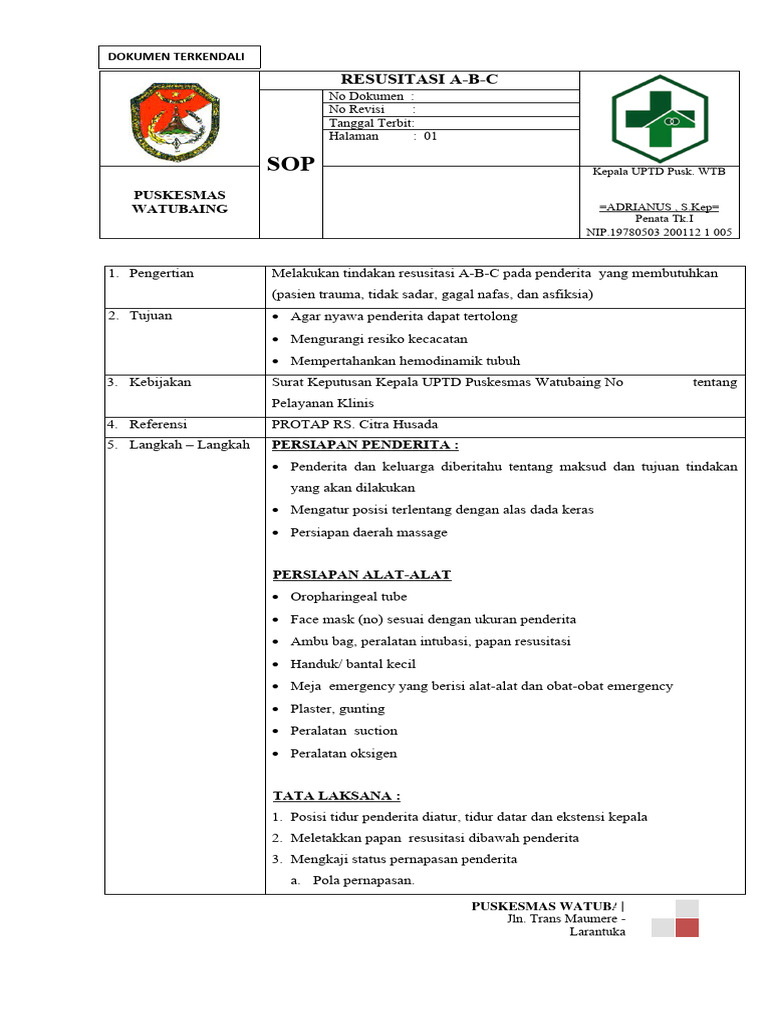 Prosedur Resusitasi A-B-C Puskesmas | PDF
