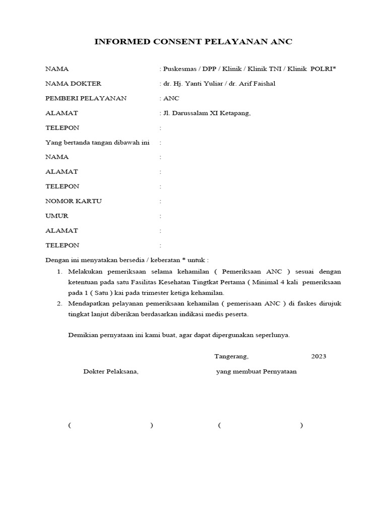 Informed Consent Pelayanan Anc KB | PDF | Sains & Matematika