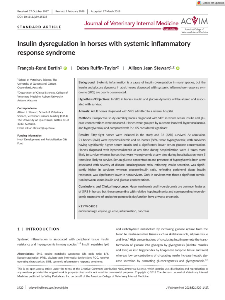 Veterinary Internal Medicne - 2018 - Bertin | PDF | Insulin Resistance | Hyperglycemia