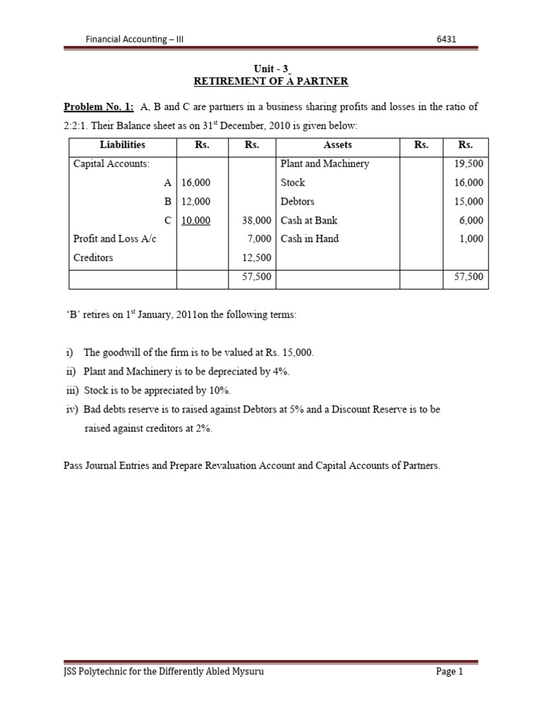 Retirement of a Partner: Class 12 Solutions | PDF | Debits And Credits ...