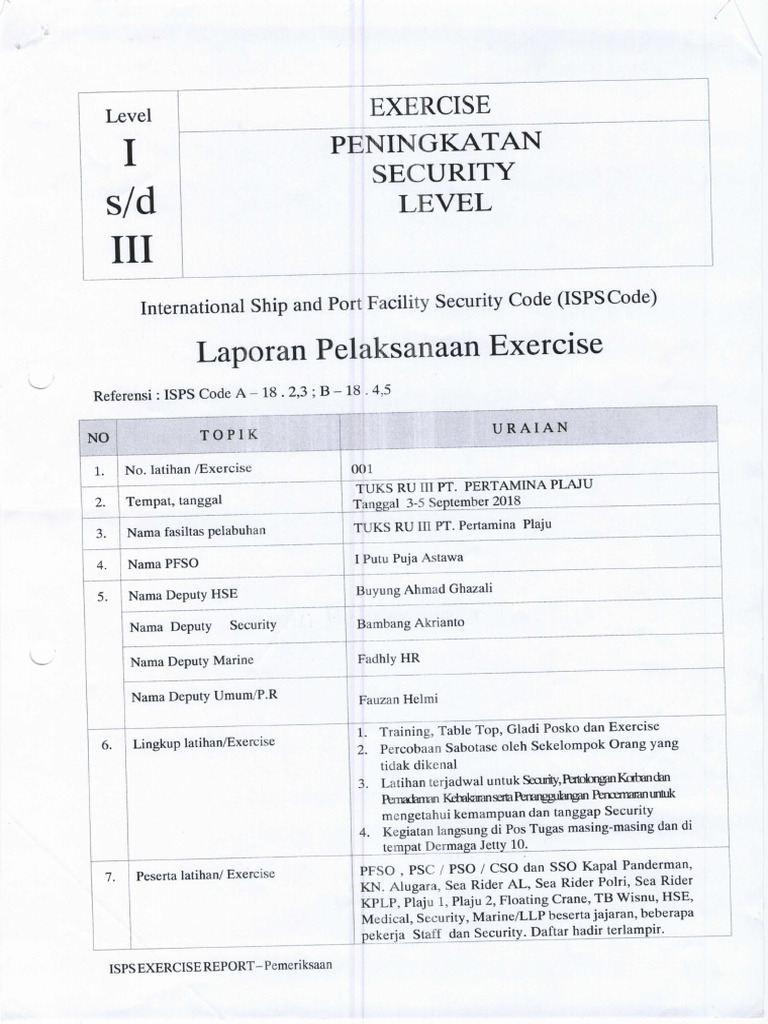 Laporan Exercise ISPS Code 2018 | PDF