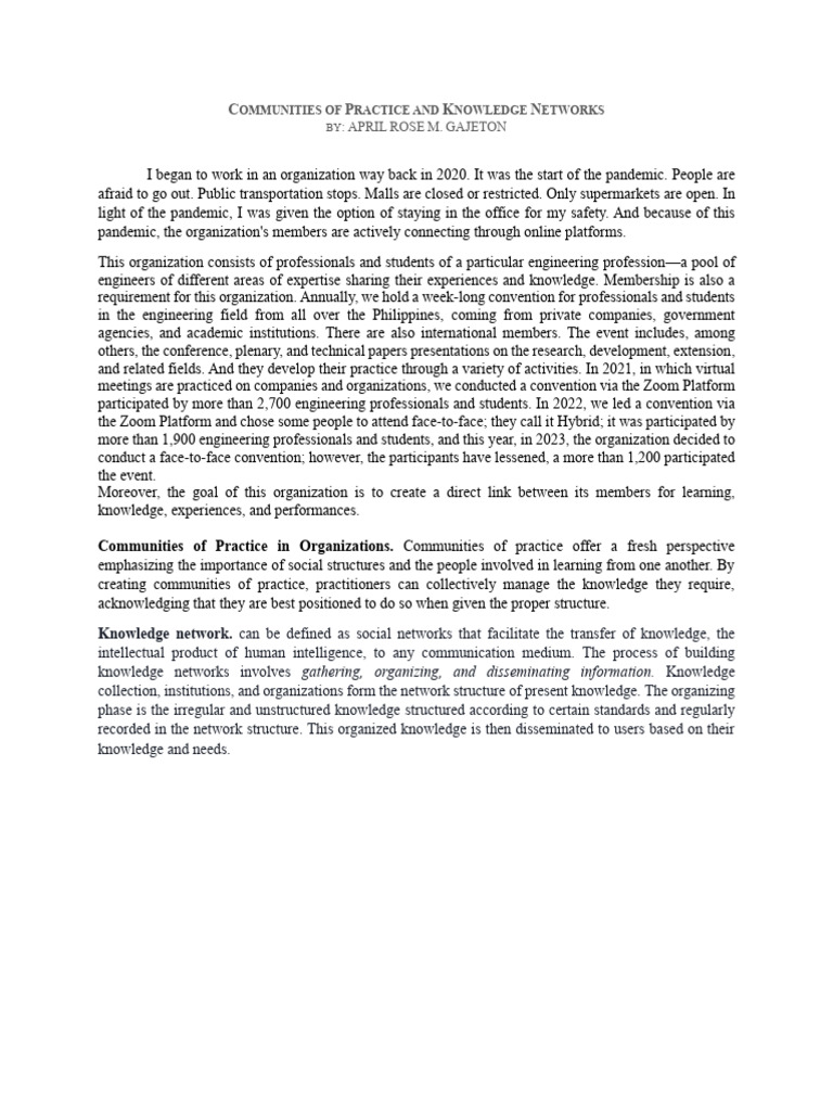 Communities of Practice and Knowledge Networks | PDF | Knowledge ... Communities of Practice and Knowledge Networks | PDF | Knowledge ...