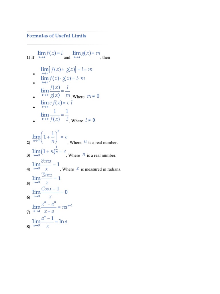 Essential Limit Formulas Explained | PDF
