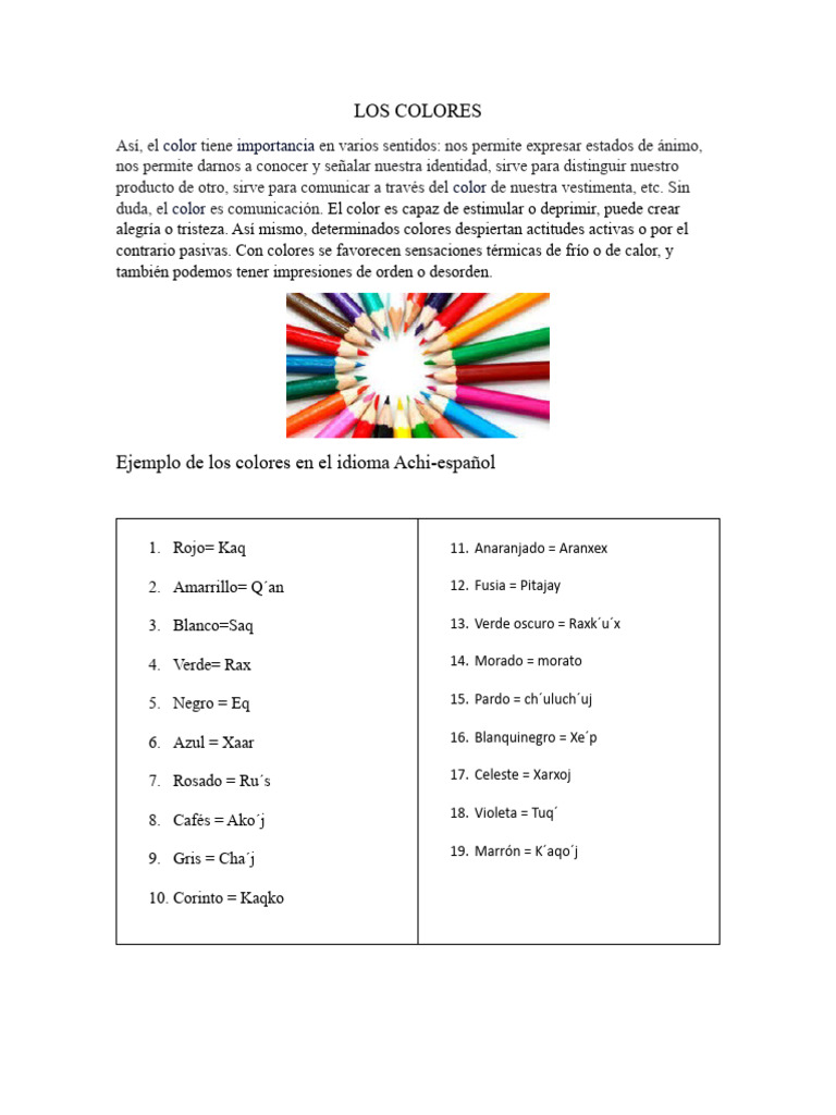 Los Colores Pdf
