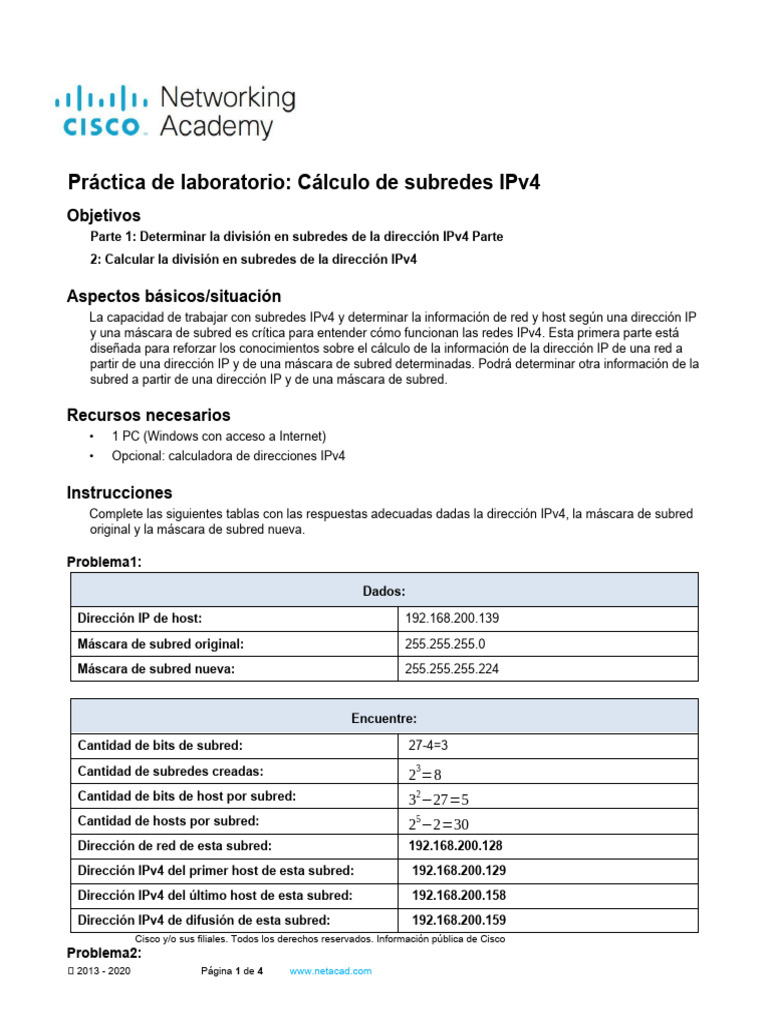 11.6.6 Lab - Calculate Ipv4 Subnets - Es XL | PDF | Dirección IP ... 11.6.6 Lab - Calculate Ipv4 Subnets - Es XL | PDF | Dirección IP ...
