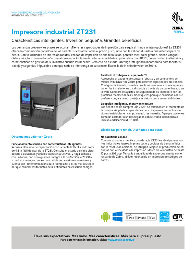 ZT231 Spec Sheet Es La | Descargar gratis PDF | Identificación de ...