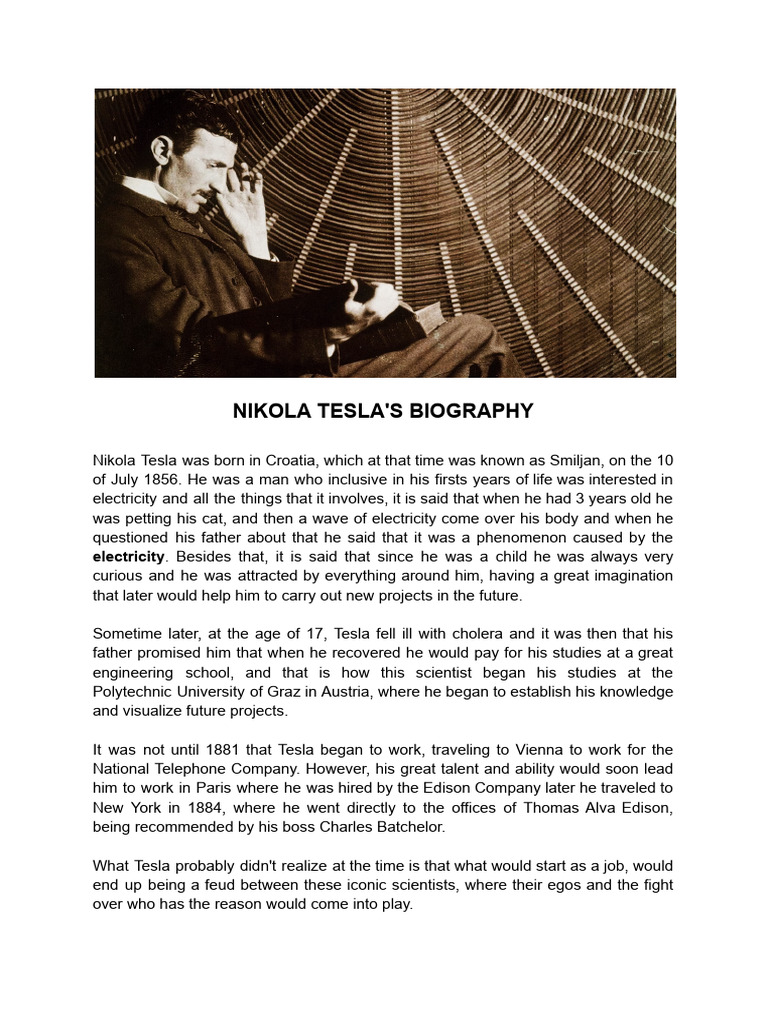 Nikola Tesla's Biography | PDF | Nikola Tesla | Electricity
