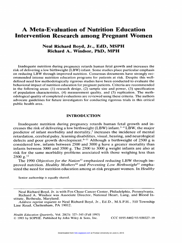 A Meta-Evaluation of Nutrition Education Intervention Research Among ... A Meta-Evaluation of Nutrition Education Intervention Research Among ...