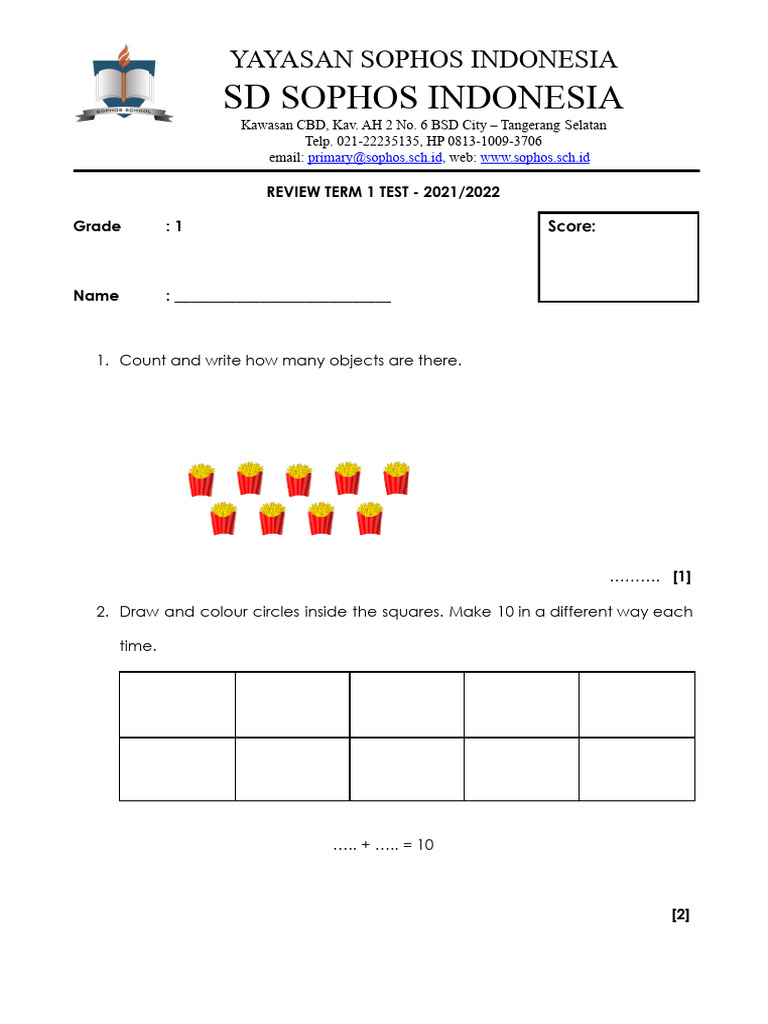 Grade 1 Math Test Review | PDF | Teaching Methods & Materials | Home ...