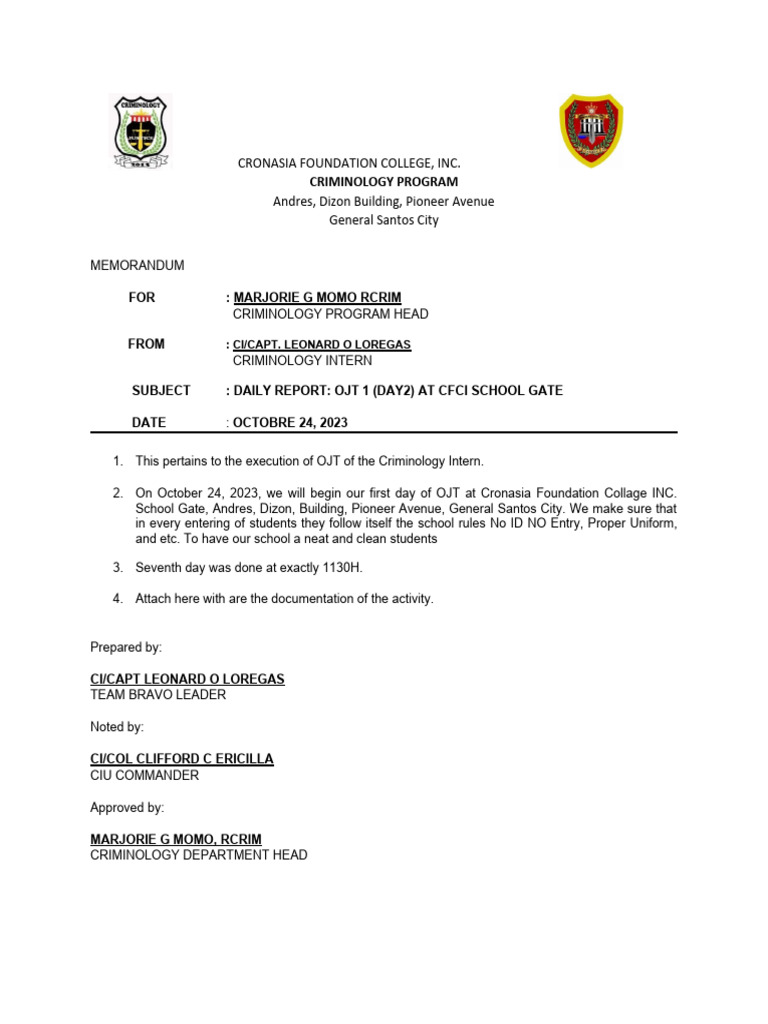 Ojt CP1 Day 2 | PDF | Ethical Principles | Criminology