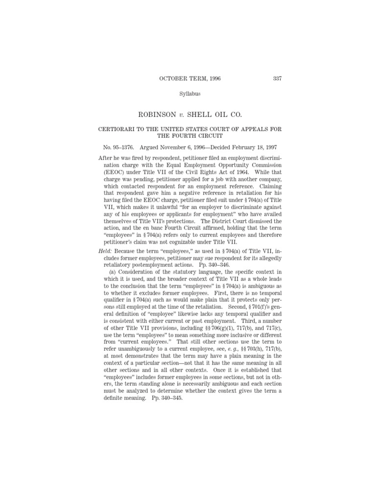 Robinson v. Shell Oil Co. Ruling | PDF | Civil Rights Act Of 1964 ...