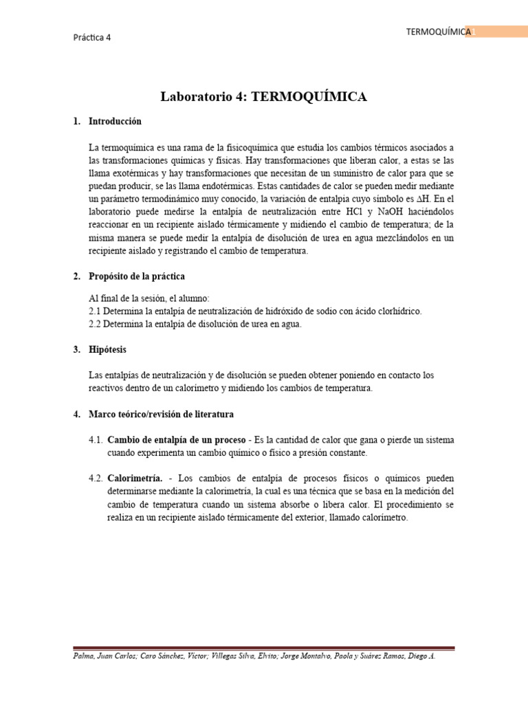 Guia de Laboratorio de TERMOQUÍMICA | PDF | Entalpía | Calor