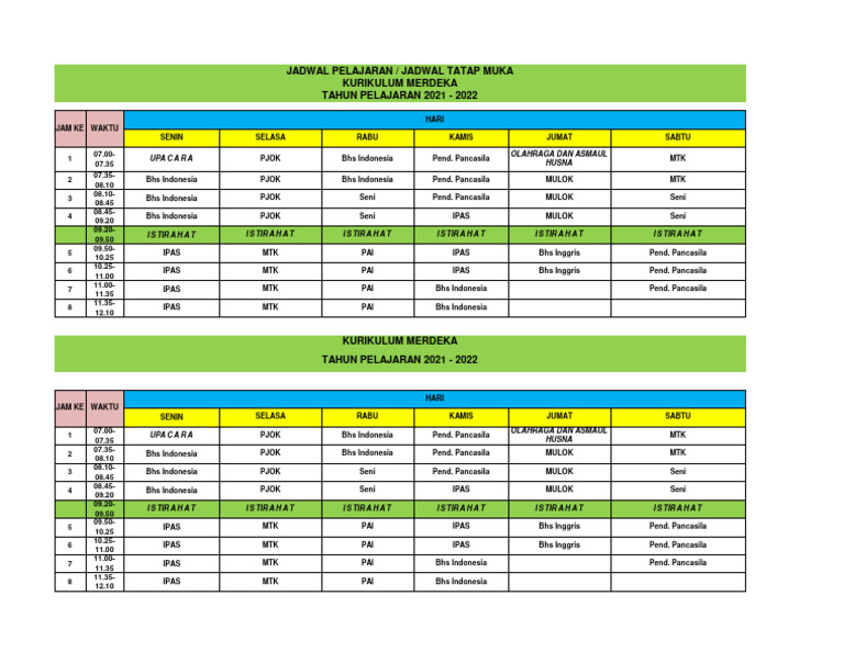 Jadwal Kelas 4 Kurikulum Merdeka | PDF