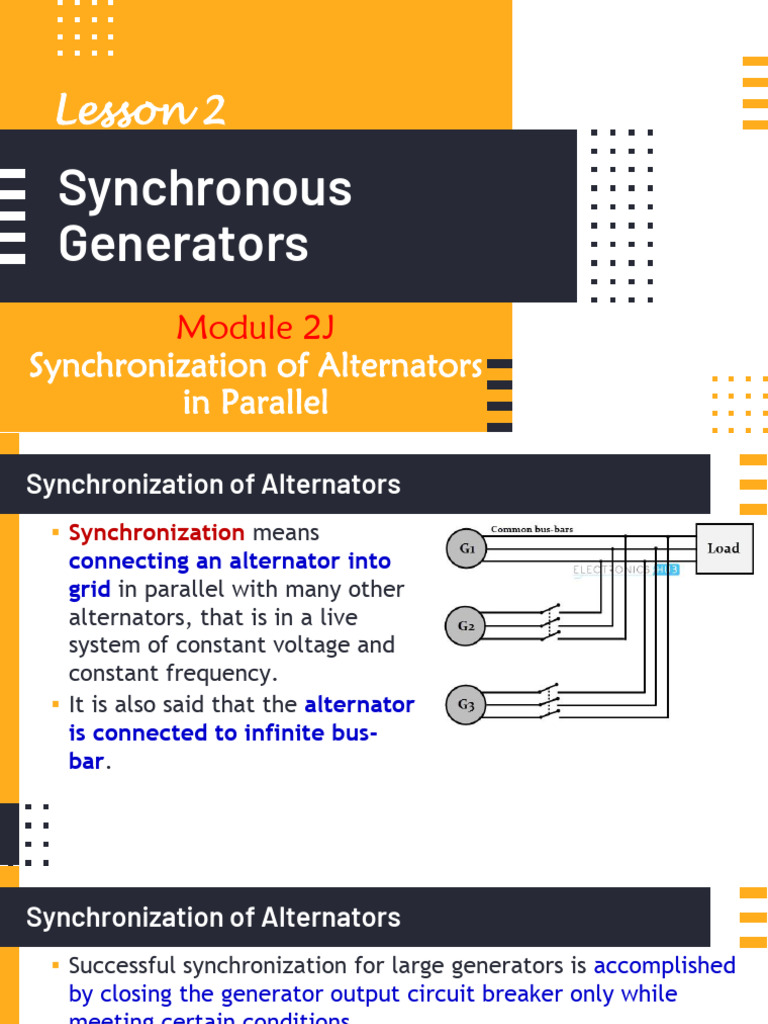 Module 2J Synchronization of Alternators in Parallel | PDF | Electric Generator | Equipment