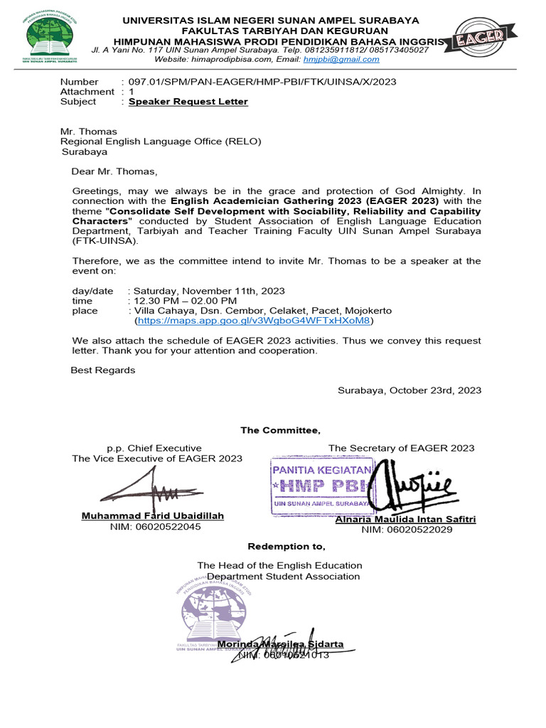 Speaker Request Letter (Native) 2023 | PDF