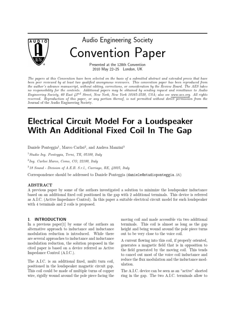 18 Sound 128th AES London AIC Model | PDF | Loudspeaker | Inductor