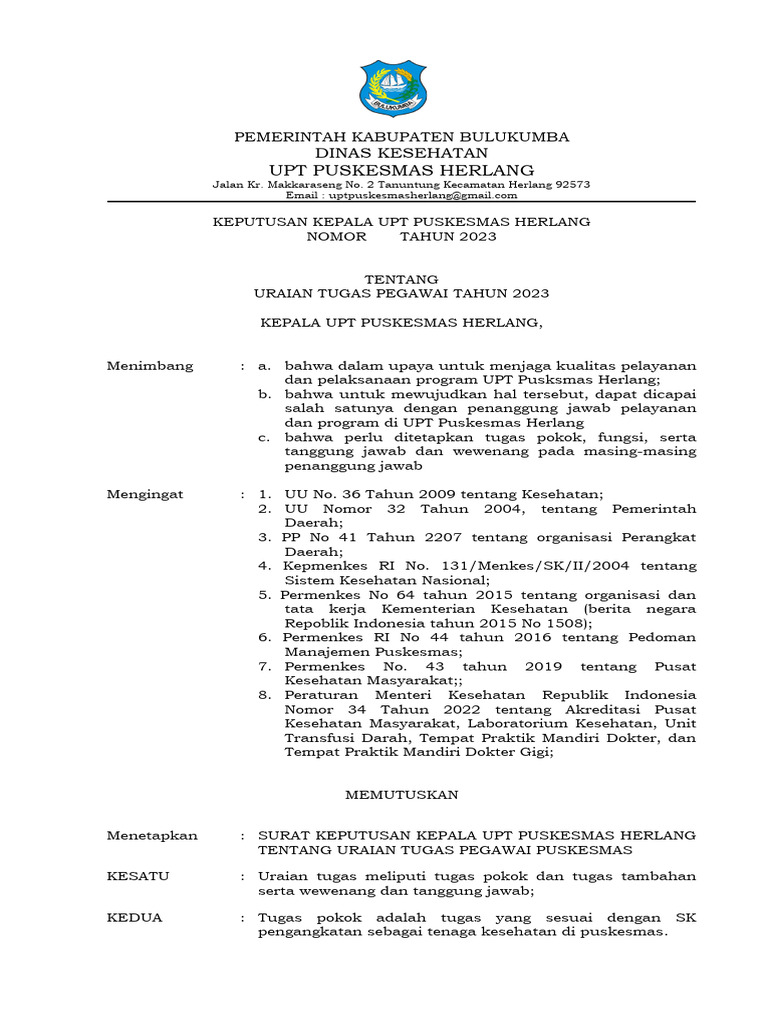 A-D1 SK Uraian Tugas Pegawai | PDF