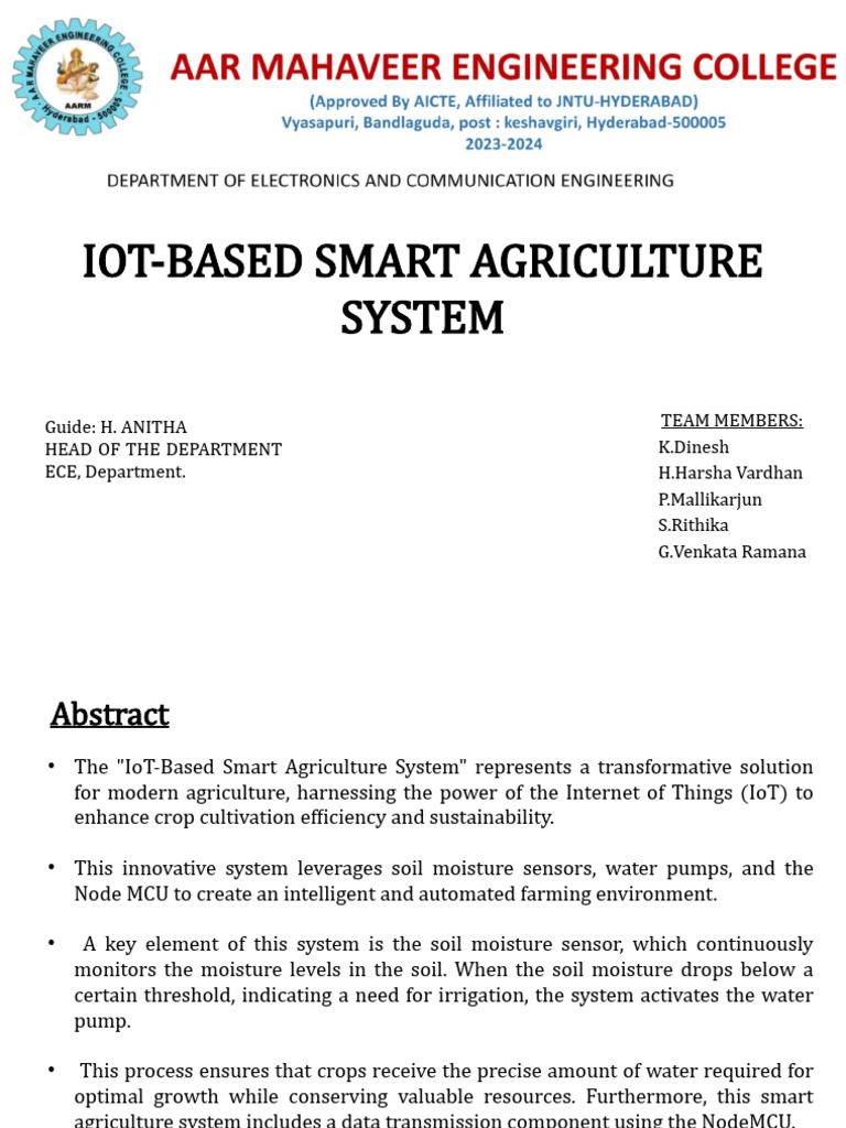 Mini Project Iot Based Smart Agriculture System | PDF | Internet Of Things | Agriculture