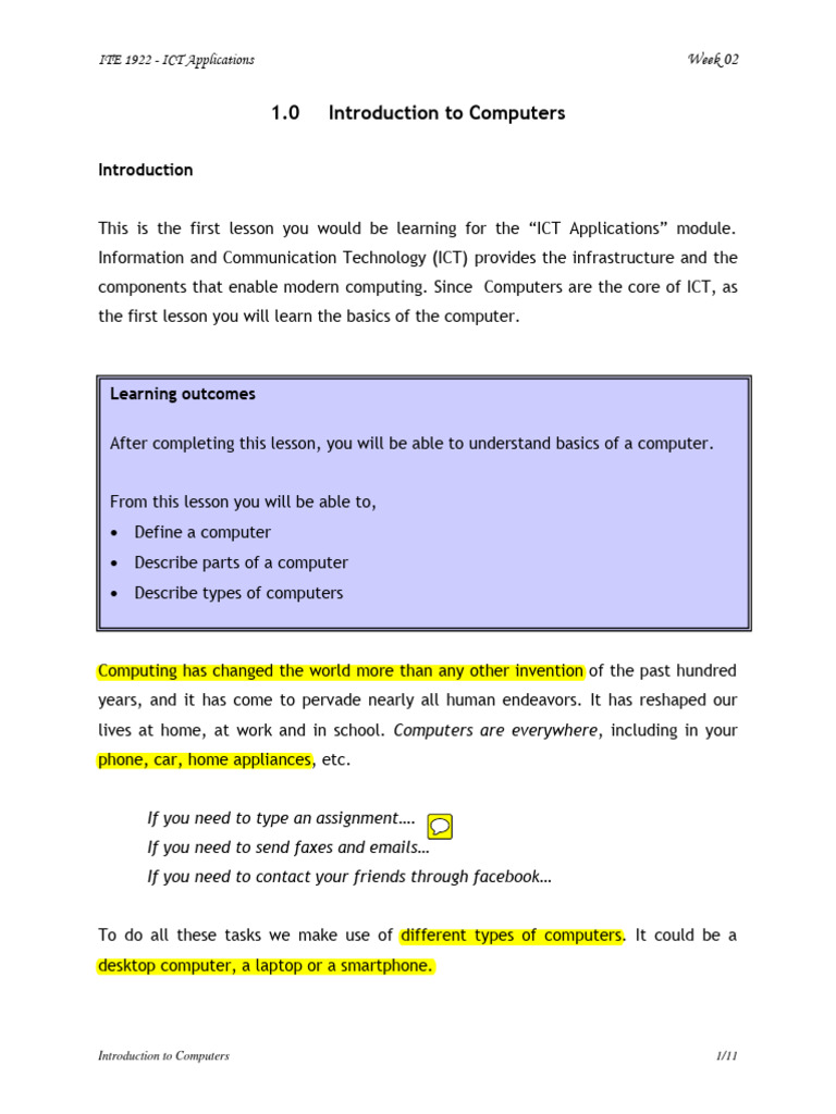 Introduction To Computers | Download Free PDF | Personal Computers | Computer Hardware