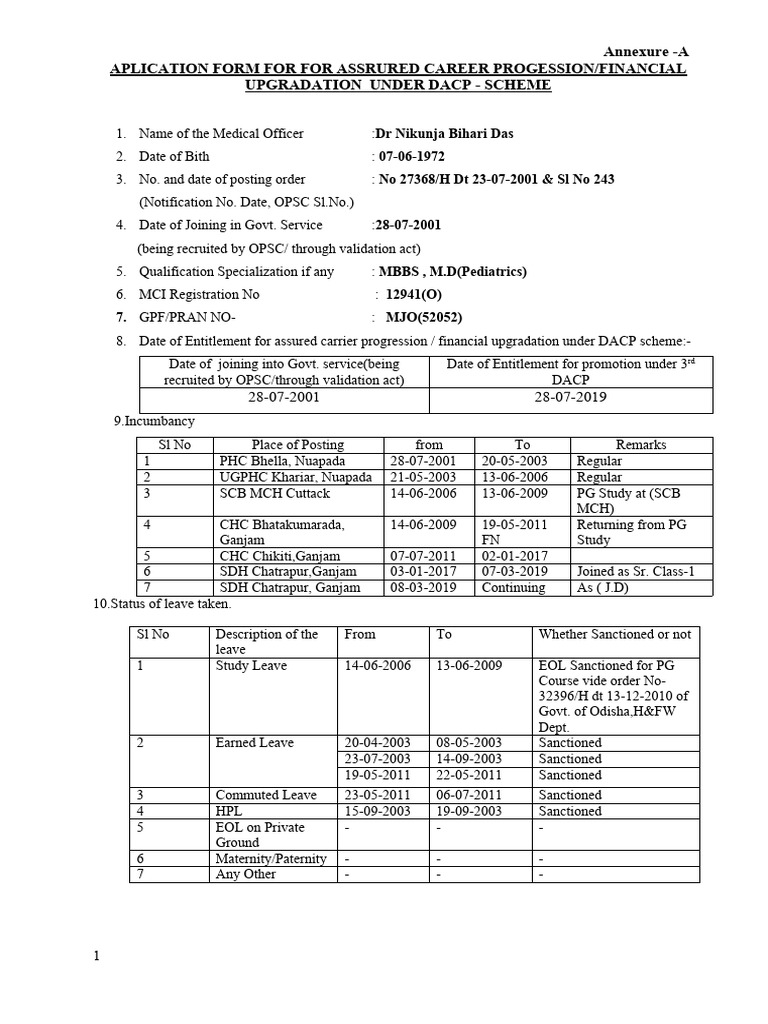 Aplication From For Promotion Under Dacp NB Dash | PDF | Medical ...
