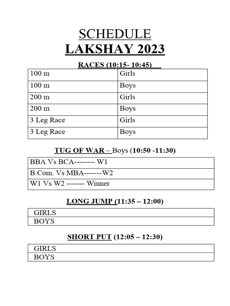 SCHEDULE For Sports Day | PDF