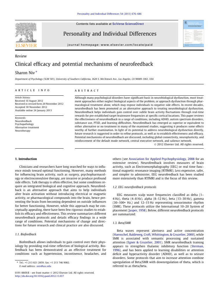 Clinical Efficacy And Potential Mechanisms Of Neurofeedback Pdf