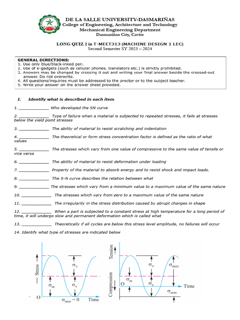 Machine Design 1 Long Quiz 2 1 | PDF | Strength Of Materials | Fatigue ...