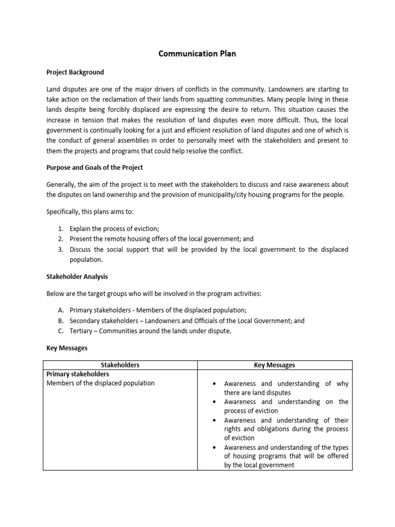 Communication Plan | PDF | Communication